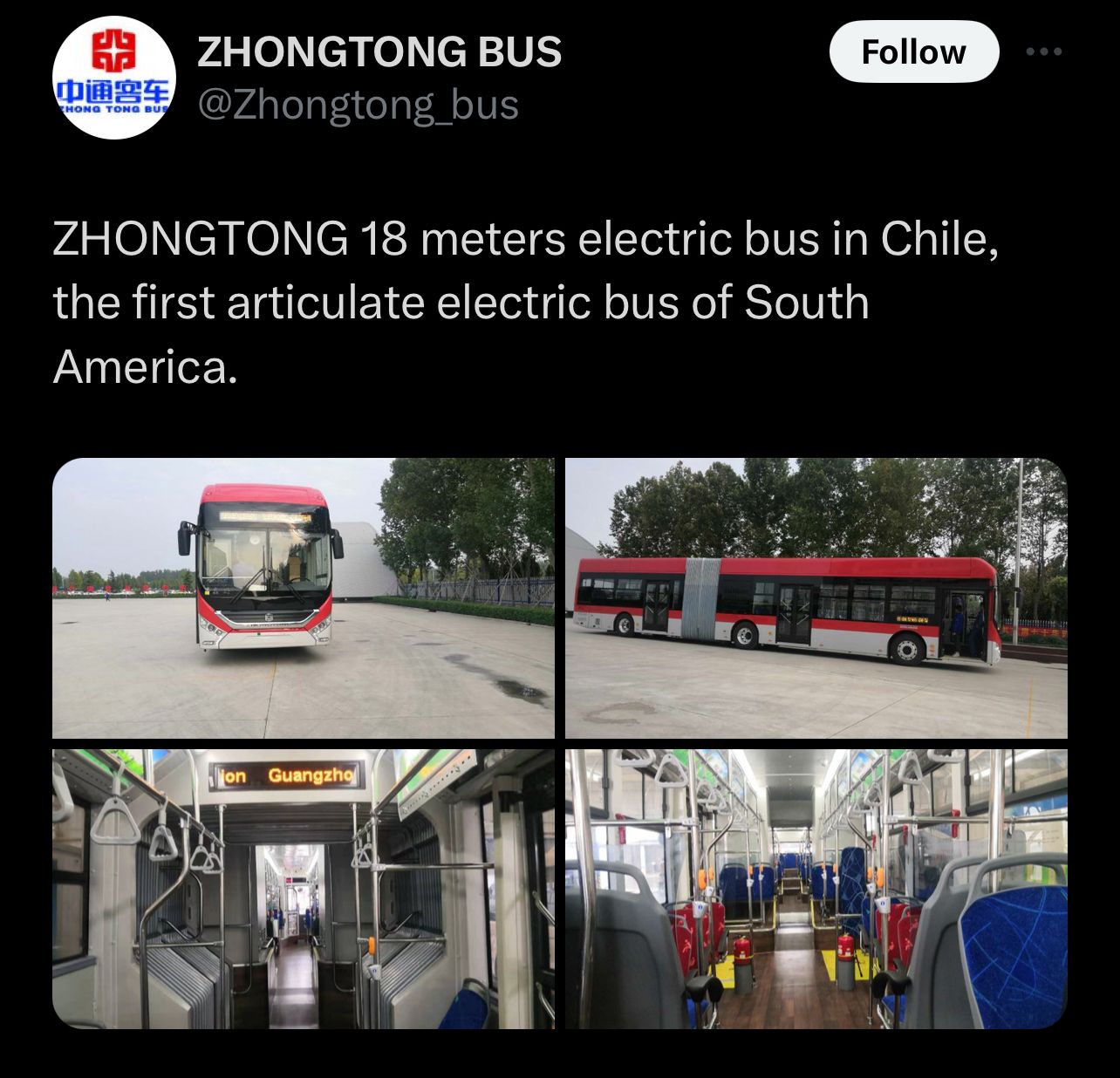 ZHONGTONG 18 meters electric bus in Chile, the first articulate ...